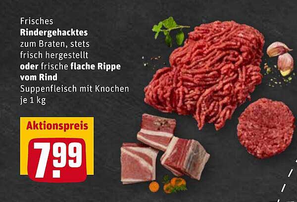 Frisches Rindergehacktes Oder Flache Rippe Vom Rind Angebot bei REWE ...