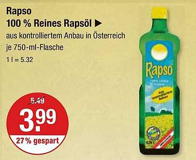 Rapso 100% Reines Rapsöl Angebot bei V-Markt - 1Prospekte.de