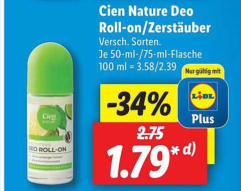 Cien Nature Deo Roll On-zerstäuber Angebot bei Lidl - 1Prospekte.de