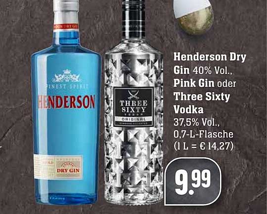 Henderson Dry Gin, Pink Gin Oder Three Sixty Vodka Angebot bei Scheck ...
