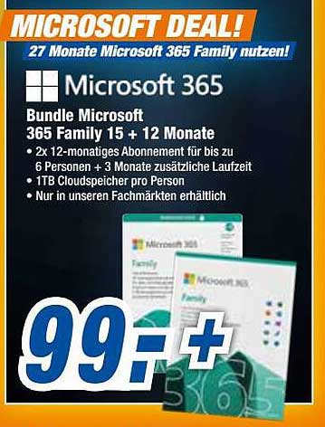 Microsoft 365 Bundle Microsoft 365 Family 15 + 12 Monate Angebot bei ...