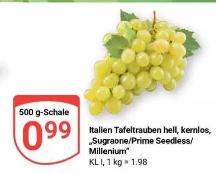 Italien Tafeltrauben Hell, Kernlos, „sugraone-prime Seedless-millenium ...