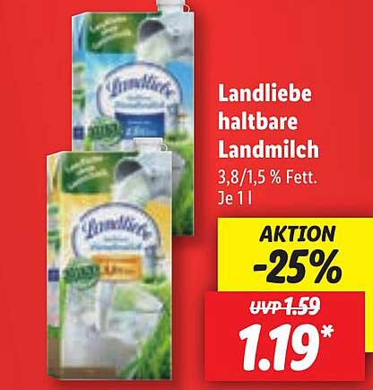 Landliebe Haltbare Landmilch Angebot bei Lidl - 1Prospekte.de