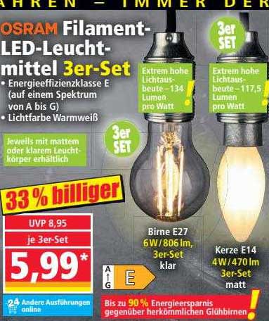 Osram Filament-led-leucht-mittel 3er-set Angebot bei NORMA - 1Prospekte.de