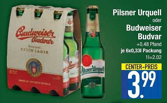 Pilsner Urquell Oder Budweiser Budvar Angebot bei E Center - 1Prospekte.de