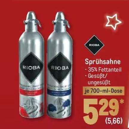 Rioba Sprühsahne Angebot bei METRO - 1Prospekte.de