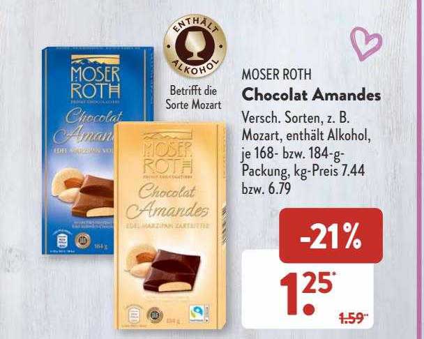 Moser Roth Chocolat Amandes Angebot bei ALDI SÜD - 1Prospekte.de