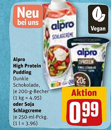 Alpro High Protein Pudding Oder Soja Schlagcreme Angebot bei REWE ...