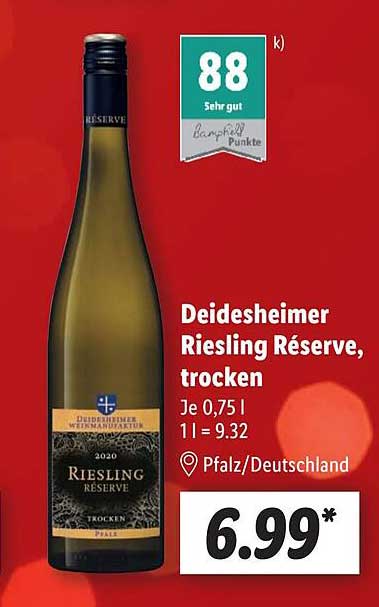 Deidesheimer Riesling Réserve, Trocken Angebot bei Lidl - 1Prospekte.de