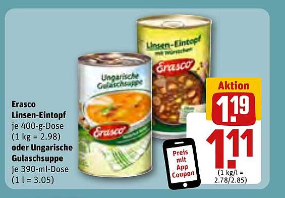 Erasco Linsen-eintopf Oder Ungarische Gulaschsuppe Angebot bei REWE ...