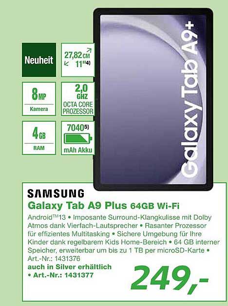 Samsung Galaxy Tab A9 Plus 64gb Wi-fi Angebot bei EP - 1Prospekte.de