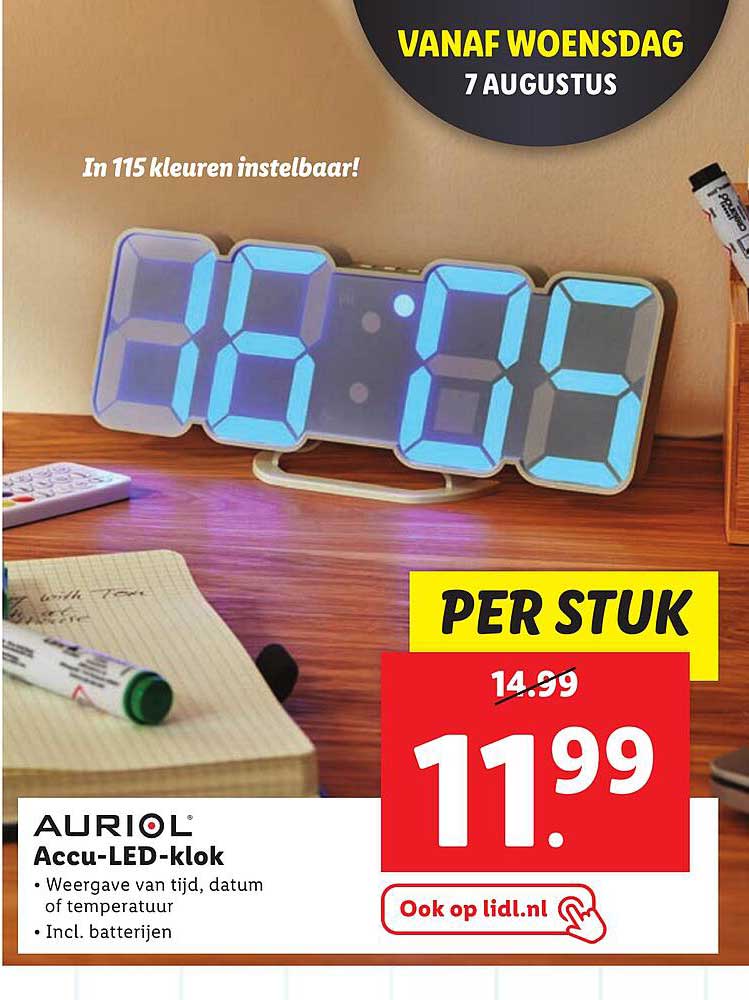Auriol Accu-Led-Klok aanbieding bij Lidl