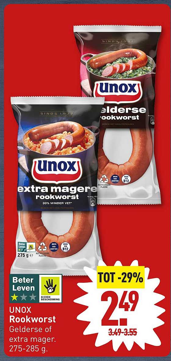 Unox Rookworst Gelderse Of Extra Magere aanbieding bij ALDI