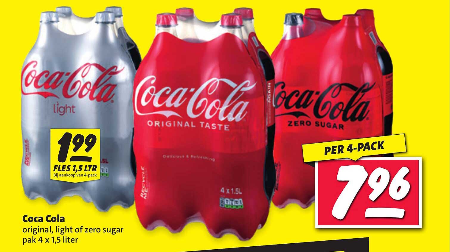 Coca Cola Original, Light Of Zero Sugar Pak 4 X 1,5 Liter aanbieding ...