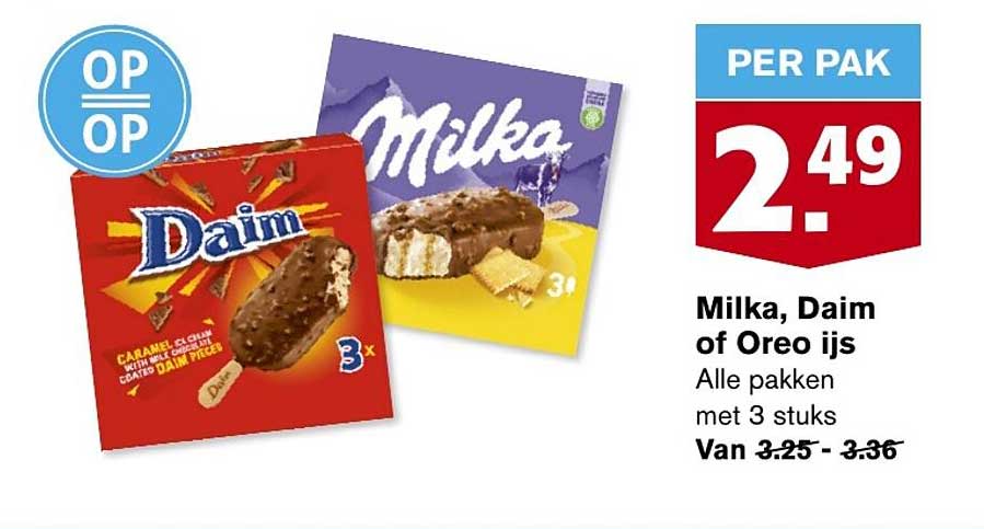 Milka, Daim Of Oreo Ijs aanbieding bij Hoogvliet