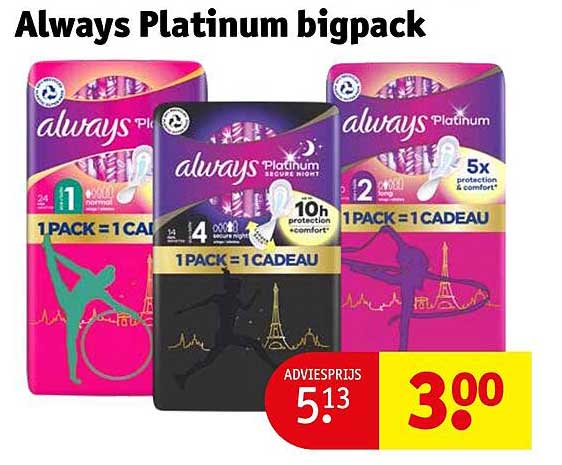 Always Platinum Bigpack aanbieding bij Kruidvat