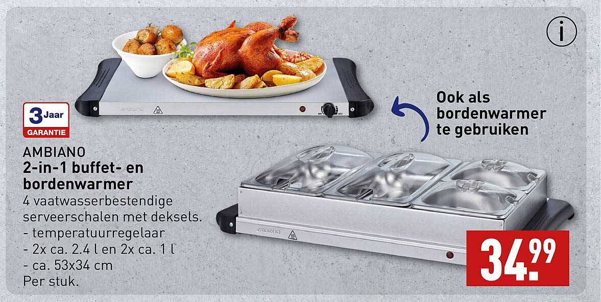 Ambiano 2-In-1 Buffet- En Bordenwarmer aanbieding bij ALDI