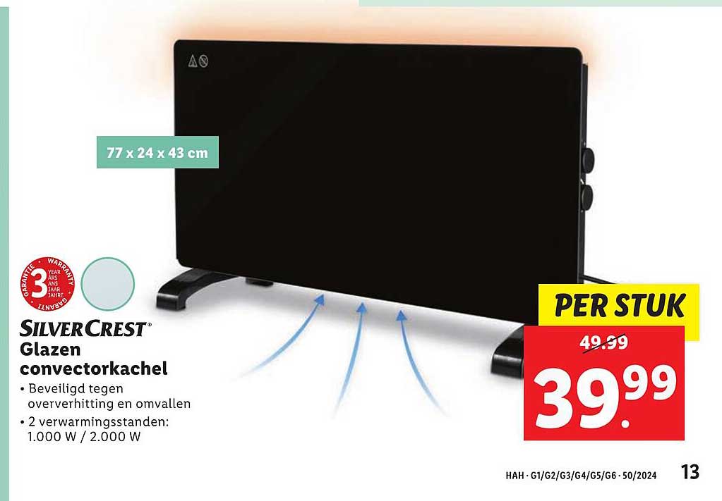 Silvercrest Glazen Convectorkachel aanbieding bij Lidl