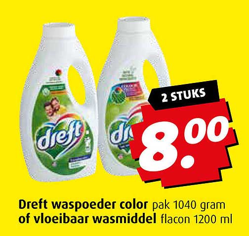 Dreft Waspoeder Color Of Vloeibaar Wasmiddel aanbieding bij Boni