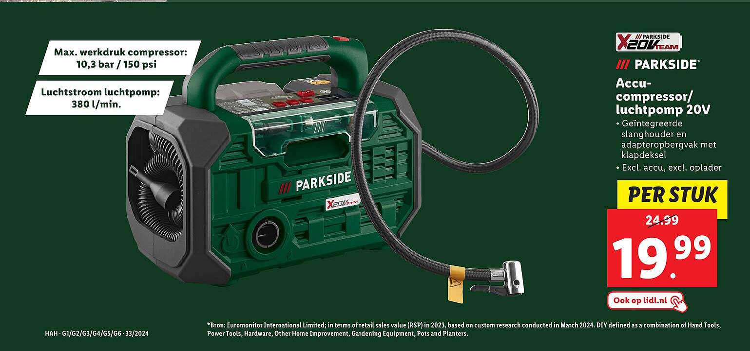 Parkside Accu-Compressor/Luchtpomp 20V aanbieding bij Lidl