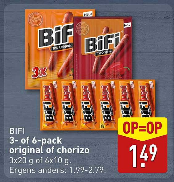 Bifi 3- Of 6-Pack Original Of Chorizo aanbieding bij ALDI