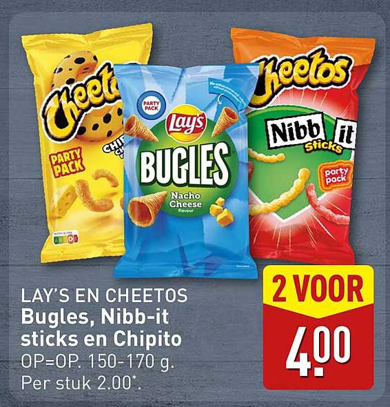 Lay's En Cheetos Bugles, Nibb-It Sticks En Chipito aanbieding bij ALDI