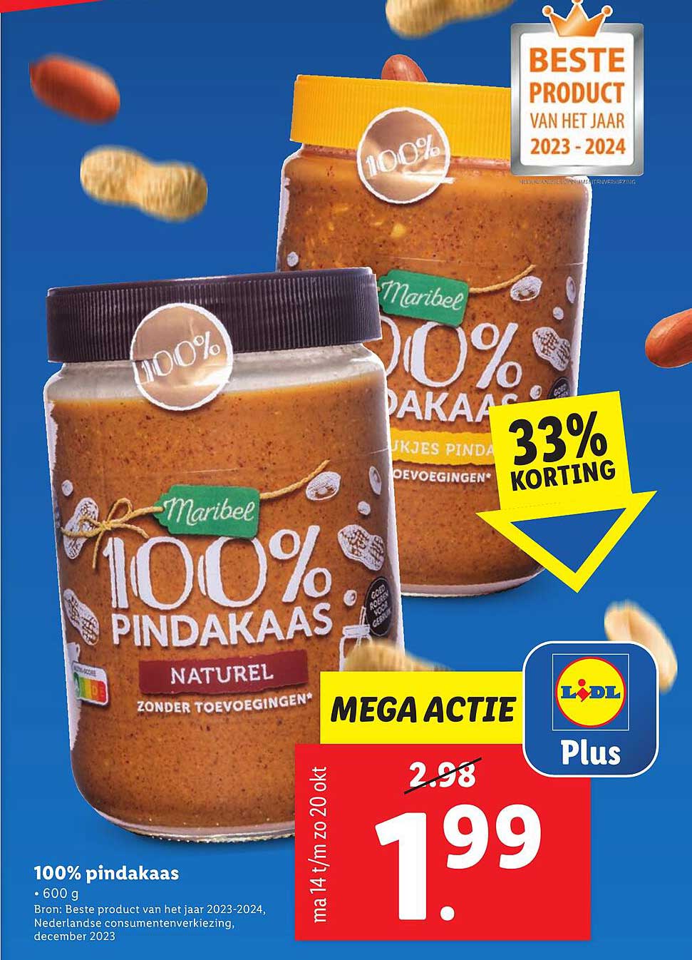 100% Pindakaas aanbieding bij Lidl