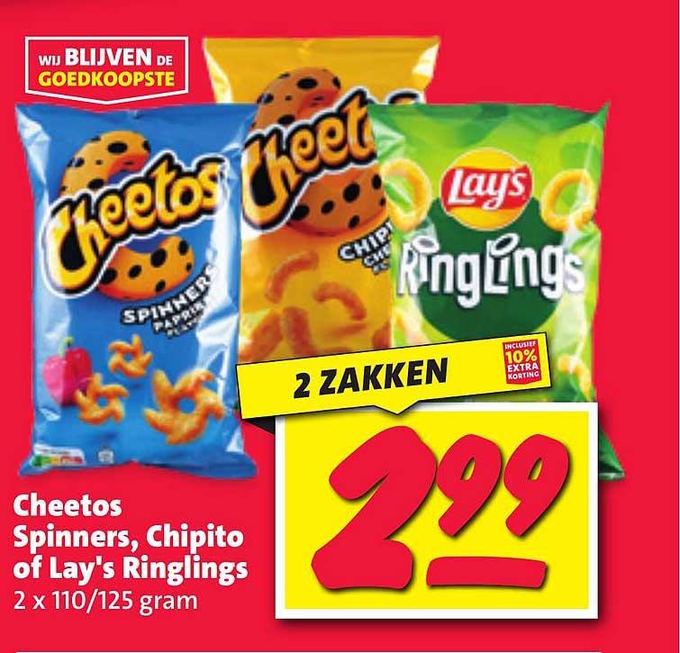 Cheetos Spinners, Chipito Of Lay's Ringlings aanbieding bij Nettorama