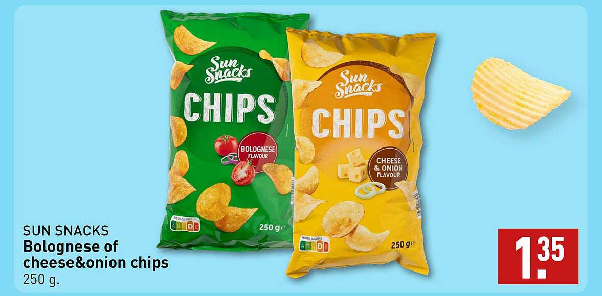 Sun Snacks Bolognese Of Cheese&Onion Chips aanbieding bij ALDI
