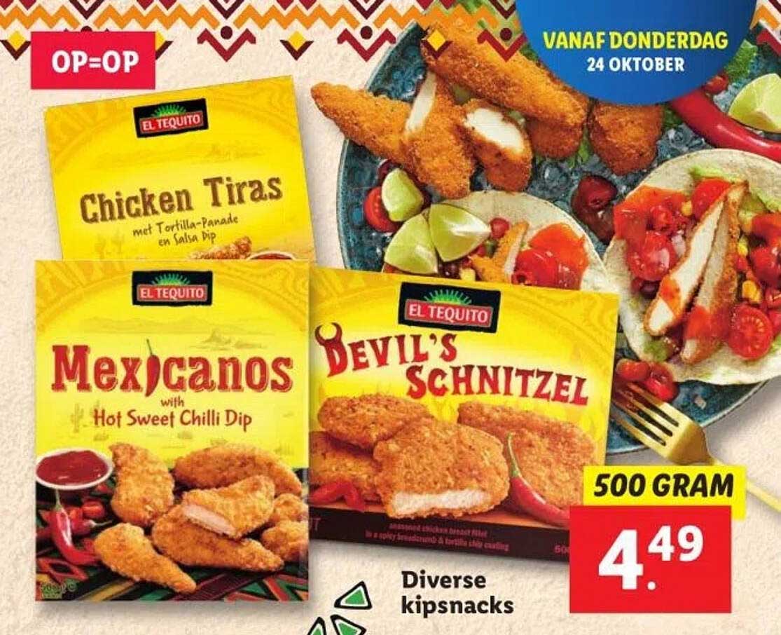 Chicken Tiras Mexicanos Devil's Schnitzel Diverse Kipsnacks aanbieding bij Lidl
