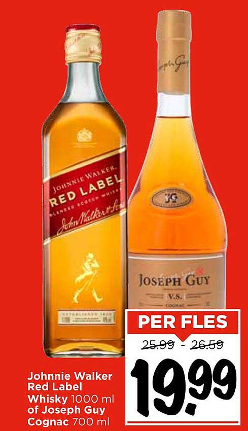 Johnnie Walker Red Label Whisky Of Joseph Guy Cognac aanbieding bij Vomar