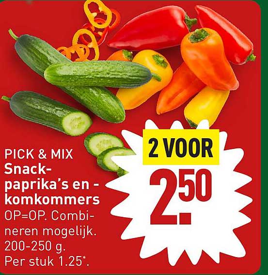Pick & Mix Snack-Paprika's En -Komkommers aanbieding bij ALDI