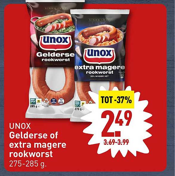 Unox Gelderse Of Extra Magere Rookworst aanbieding bij ALDI