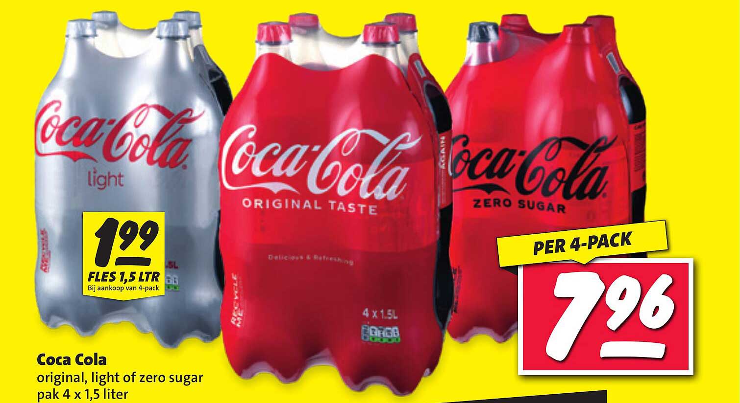 Coca Cola Original, Light Of Zero Sugar Pak 4 X 1,5 Liter aanbieding ...