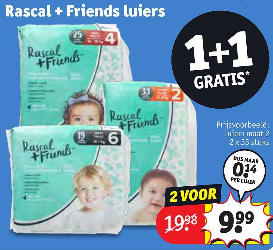 Rascal + Friends Luiers 1+1 Gratis* aanbieding bij Kruidvat