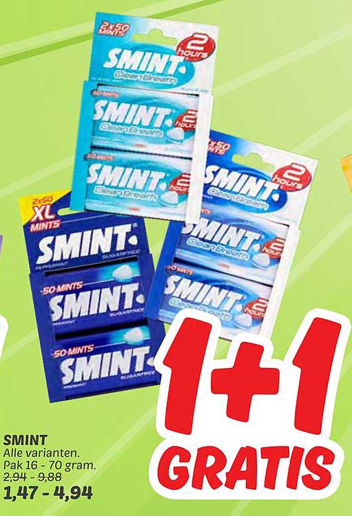 Smint 1+1 Gratis aanbieding bij Dekamarkt