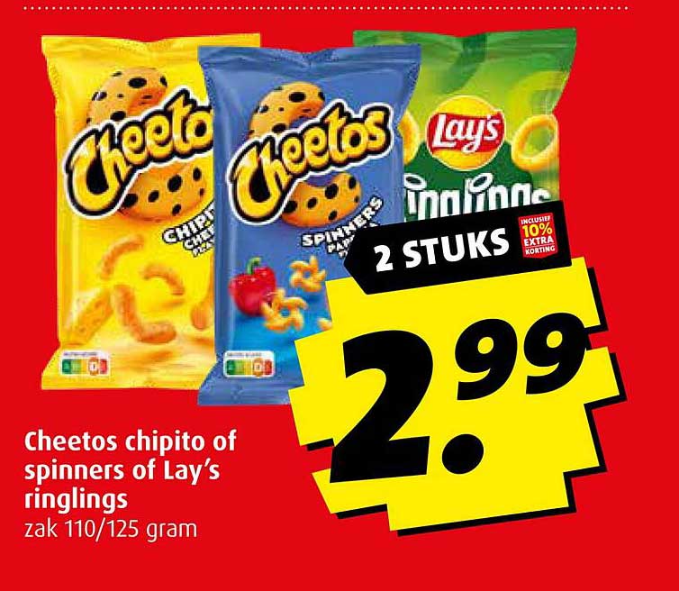 Cheetos Chipito Of Spinners Of Lay's Ringlings aanbieding bij Boni