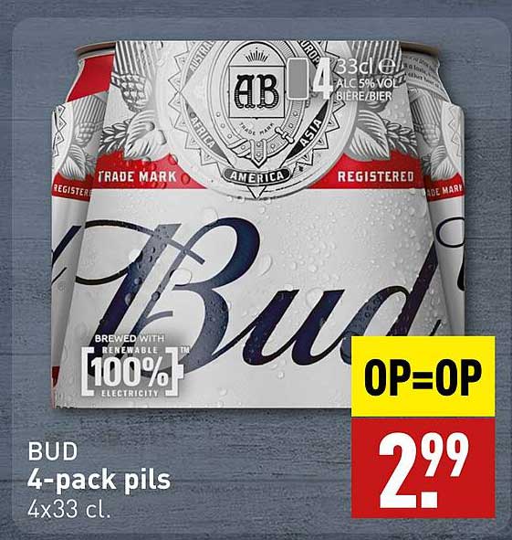 Bud 4-Pack Pils aanbieding bij ALDI