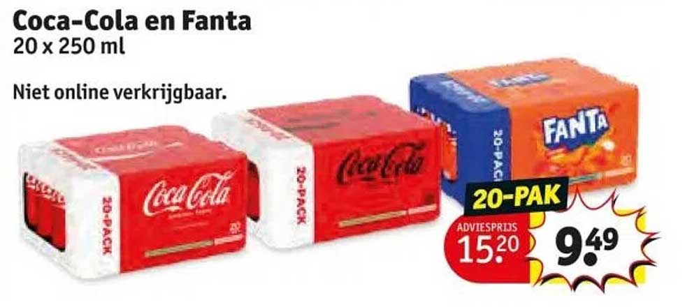 Coca-Cola En Fanta 20 X 250 Ml aanbieding bij Kruidvat