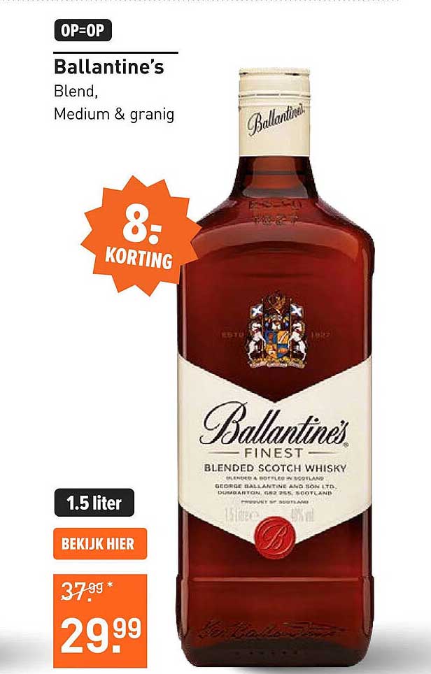 Ballantine's Finest Blended Scotch Whisky aanbieding bij Gall & Gall