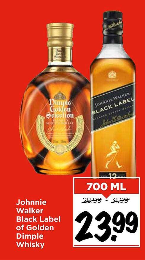 Johnnie Walker Black Label Of Golden Dimple Whisky aanbieding bij Vomar
