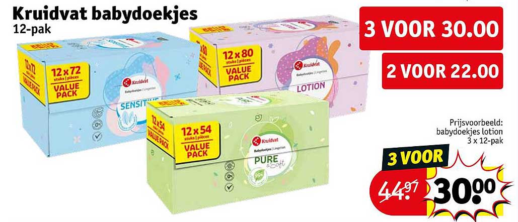 Kruidvat Babydoekjes 12-Pak aanbieding bij Kruidvat