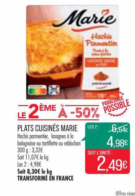 Promo Plats Cuisinés Marie chez Match - iCatalogue.fr