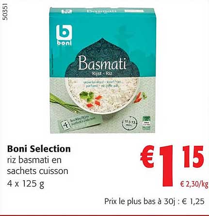 Promo Boni Selection Riz Basmati En Sachets Cuisson chez Colruyt ...