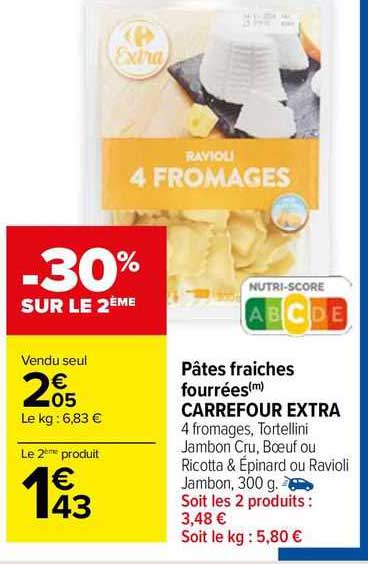 Promo Pâtes Fraiches Fourrées Carrefour Extra chez Carrefour Market ...
