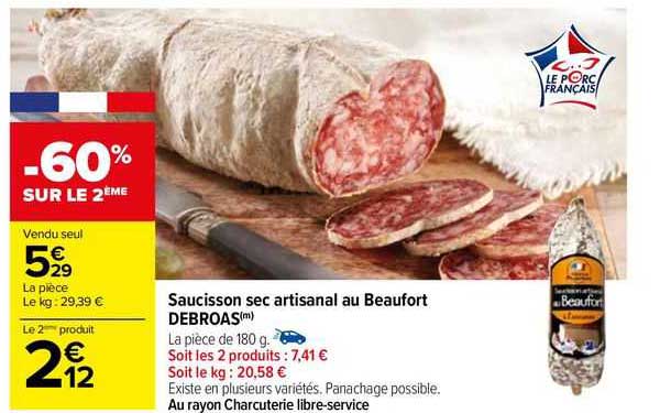 Promo Saucisson Sec Artisanal Au Beaufort Debroas chez Carrefour ...