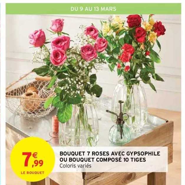 Promo Bouquet 7 Roses Avec Gypsophile Ou Bouquet Composé 10 Tiges chez ...