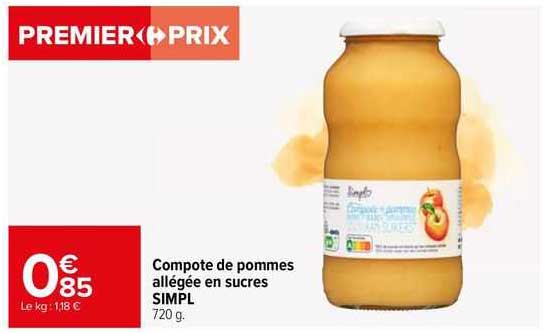 Promo Compote De Pommes Allégée En Sucres Simpl chez Carrefour ...