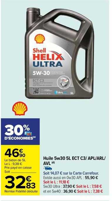Promo Huile 5w30 5l Ect C3/apl/arl/ Avl chez Carrefour - iCatalogue.fr