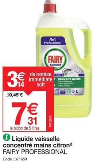 Promo Liquide Vaisselle Concentré Mains Citron Fairy Professional chez Promocash - iCatalogue.fr
